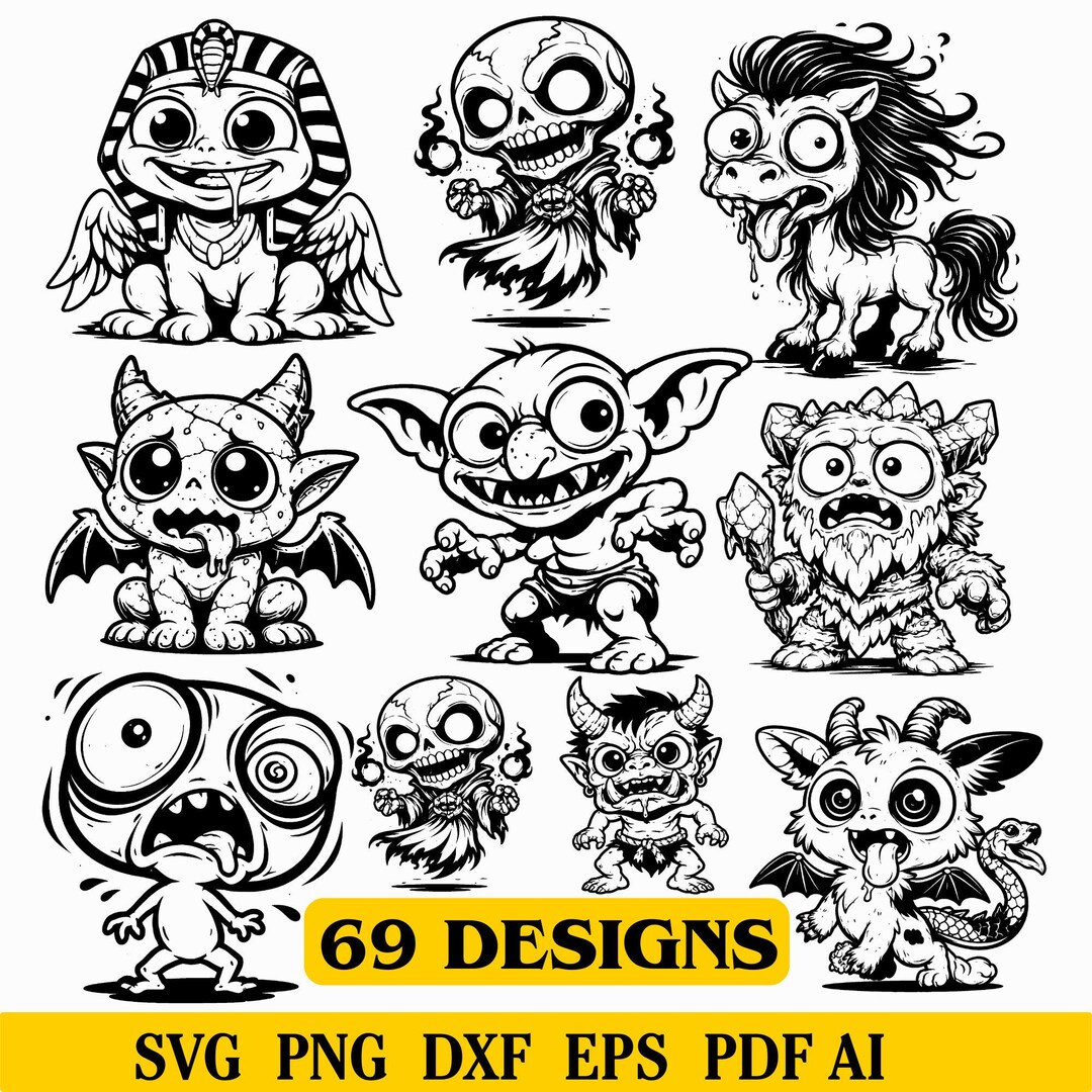 Deformed Mythical Chibi Svg Png Pdf & Dxf Bundle for Cricut Craft ...