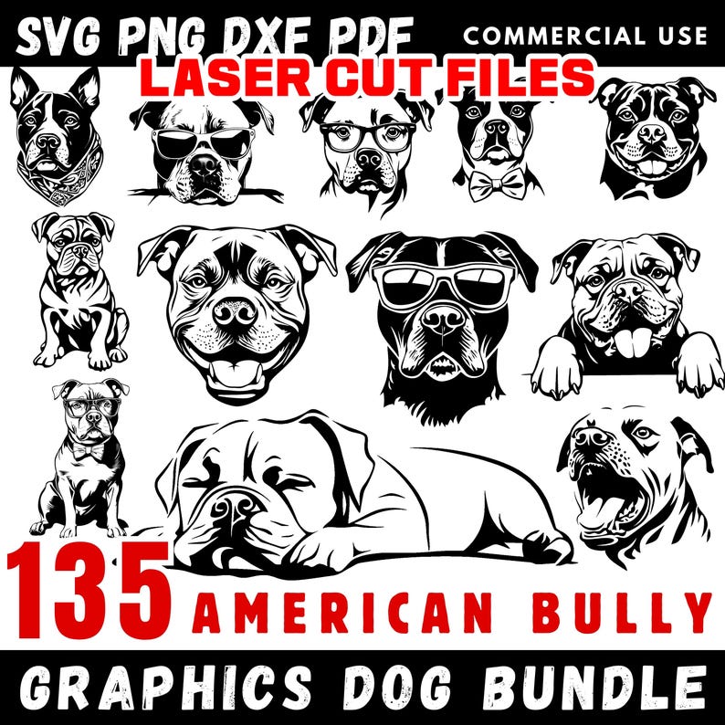 Laser Cut Files American Bully Dog Graphic Bundle Cuttable Bundle Svg ...