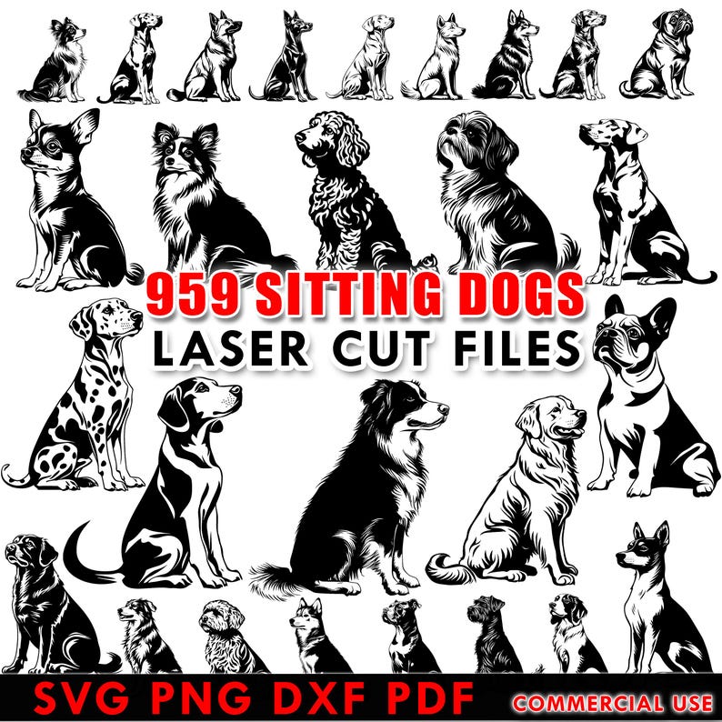 Laser Cut Files Dogs Sitting Sideview Pose Complete Breeds Cuttable ...