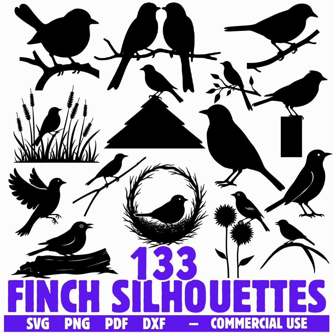 Finch Silhouettes Svg Png Pdf & Dxf Bundle for Crafting and Vinyl ...