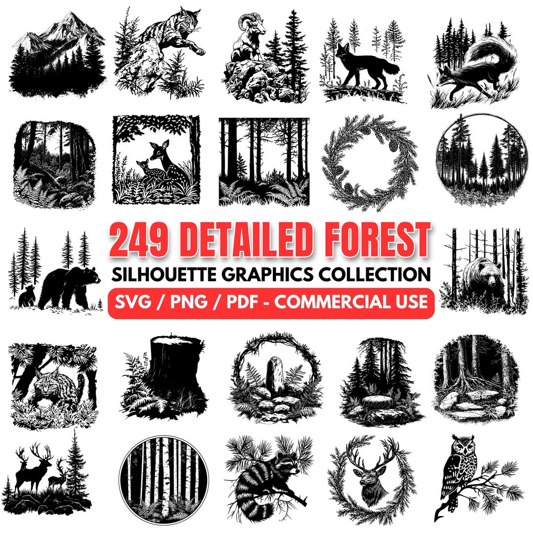 Forest Silhouette Clipart Bundle SVG PNG PDF Woodland Trees Nature ...