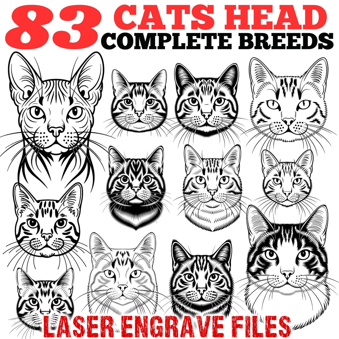 Laser Engrave Files Cats Head Complete Breeds Bundle Svg Png Pdf ...