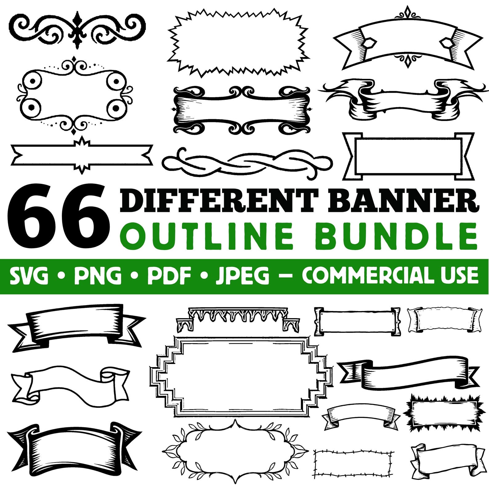 Different Banner Outline Bundle Svg Png Pdf Files Bundle Cricut Cut ...