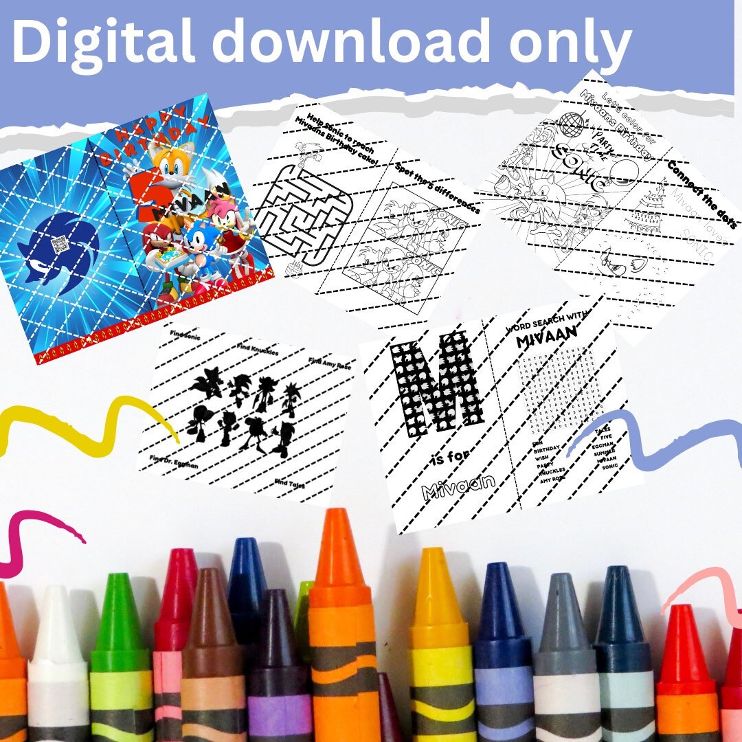 Sonic the Hedgehog Personalised Birthday Activity Book for Kids. Themed ...