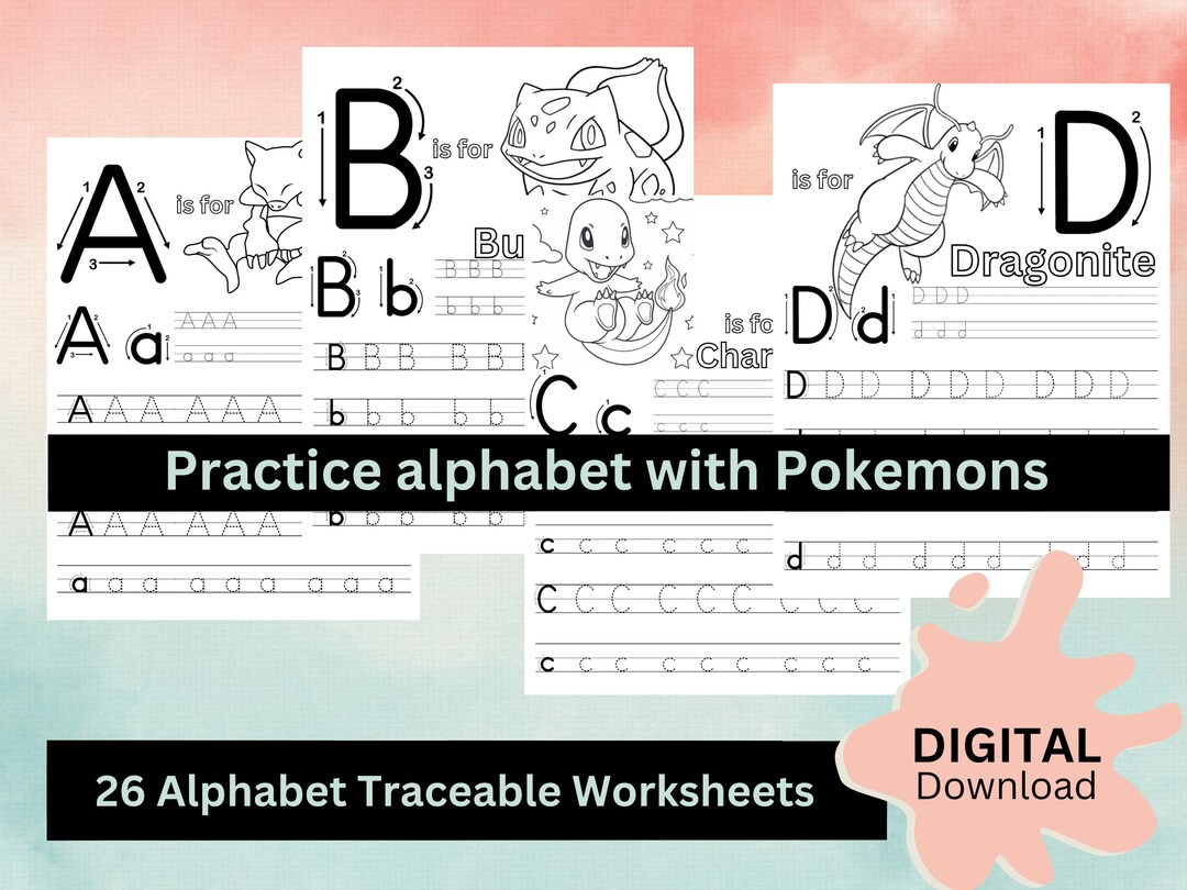26 Pages Pokemon Alphabet Letter Tracing and Colouring Worksheet for ...