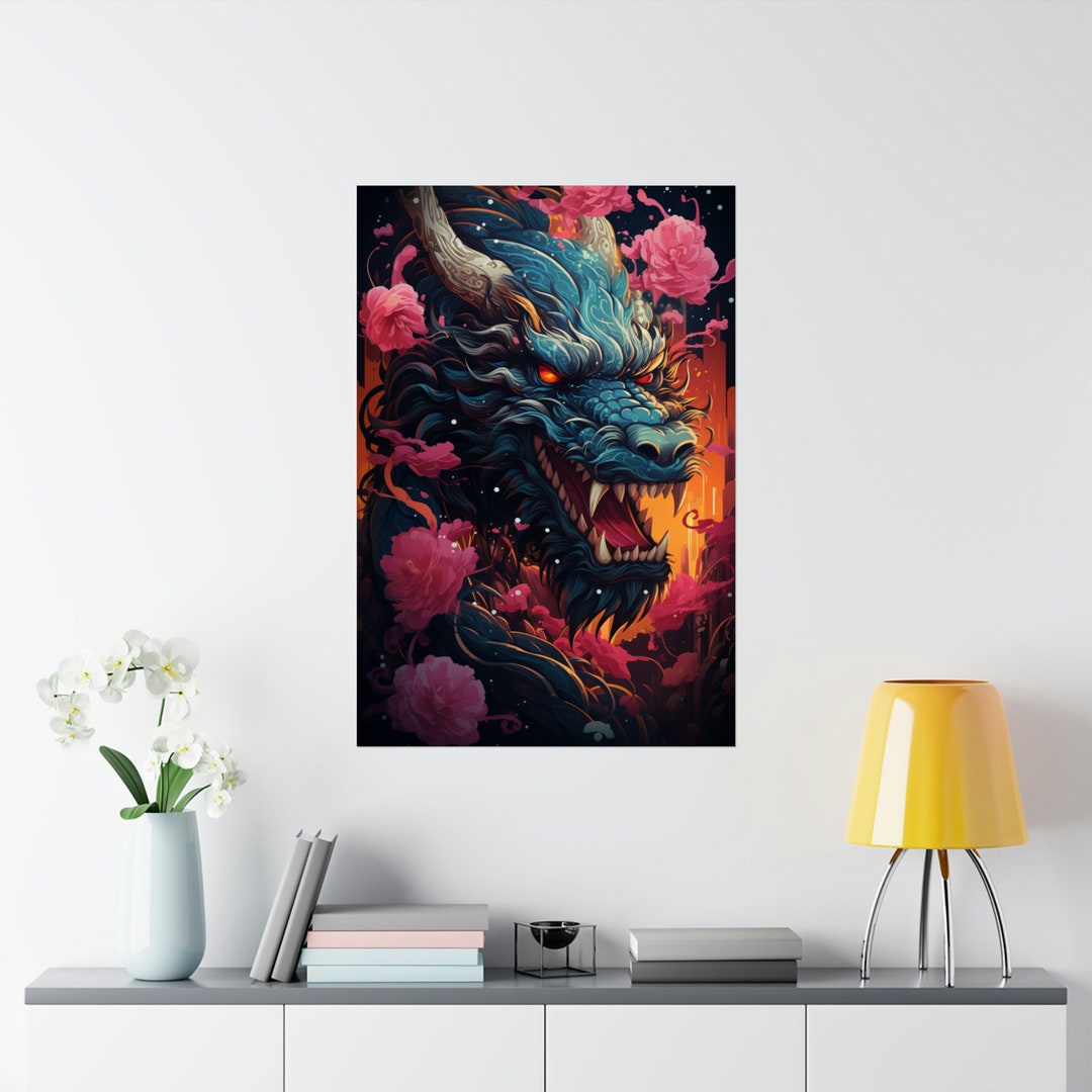 Synth Dragon: Matte Vertical Wall Print, Dragon Poster, Synthwave ...