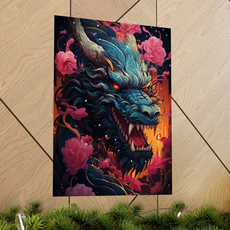 Synth Dragon: Matte Vertical Wall Print, Dragon Poster, Synthwave ...