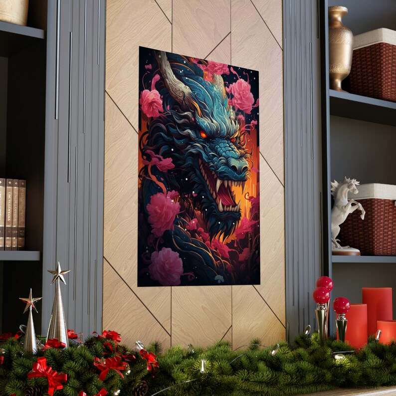 Synth Dragon: Matte Vertical Wall Print, Dragon Poster, Synthwave ...