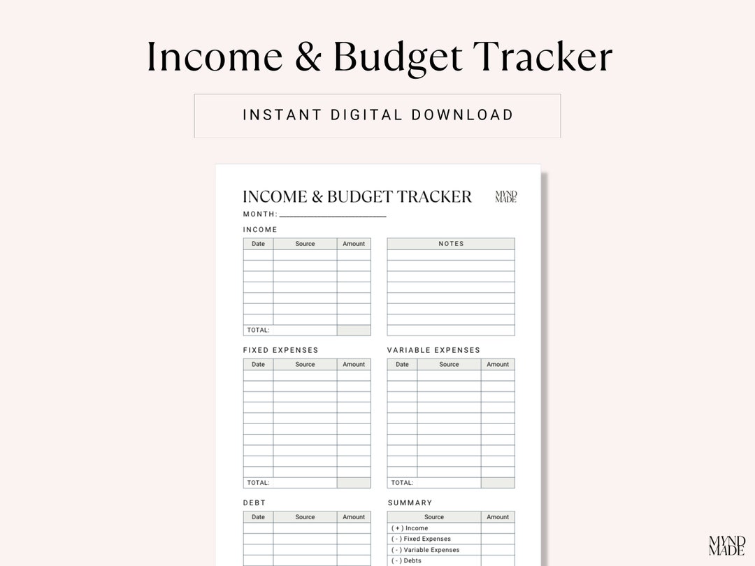 Printable Income & Budget Tracker for Budgeting and Financial Planning ...
