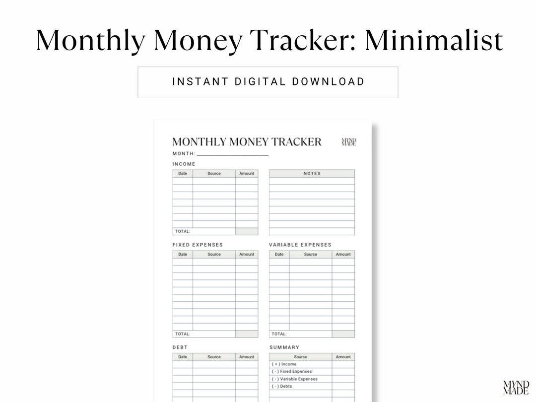 Printable Monthly Money Tracker for Budgeting and Financial Planning - Etsy