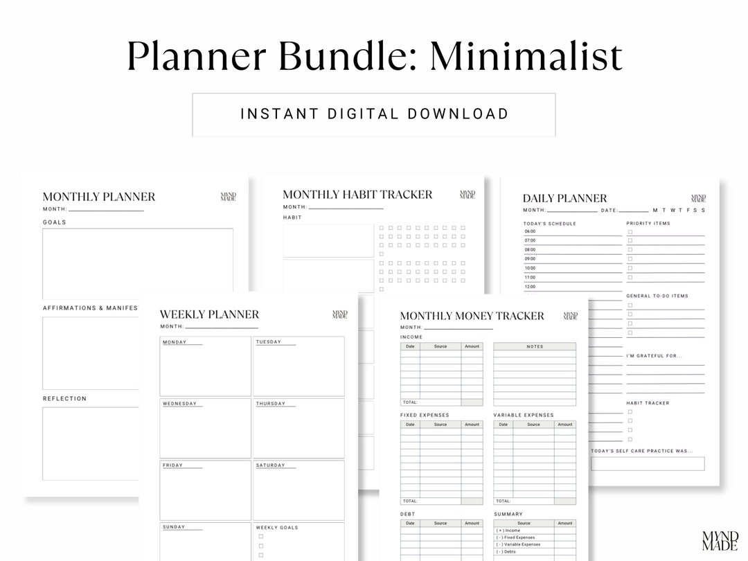 Simple Minimalist Planner Bundle Printable - Etsy