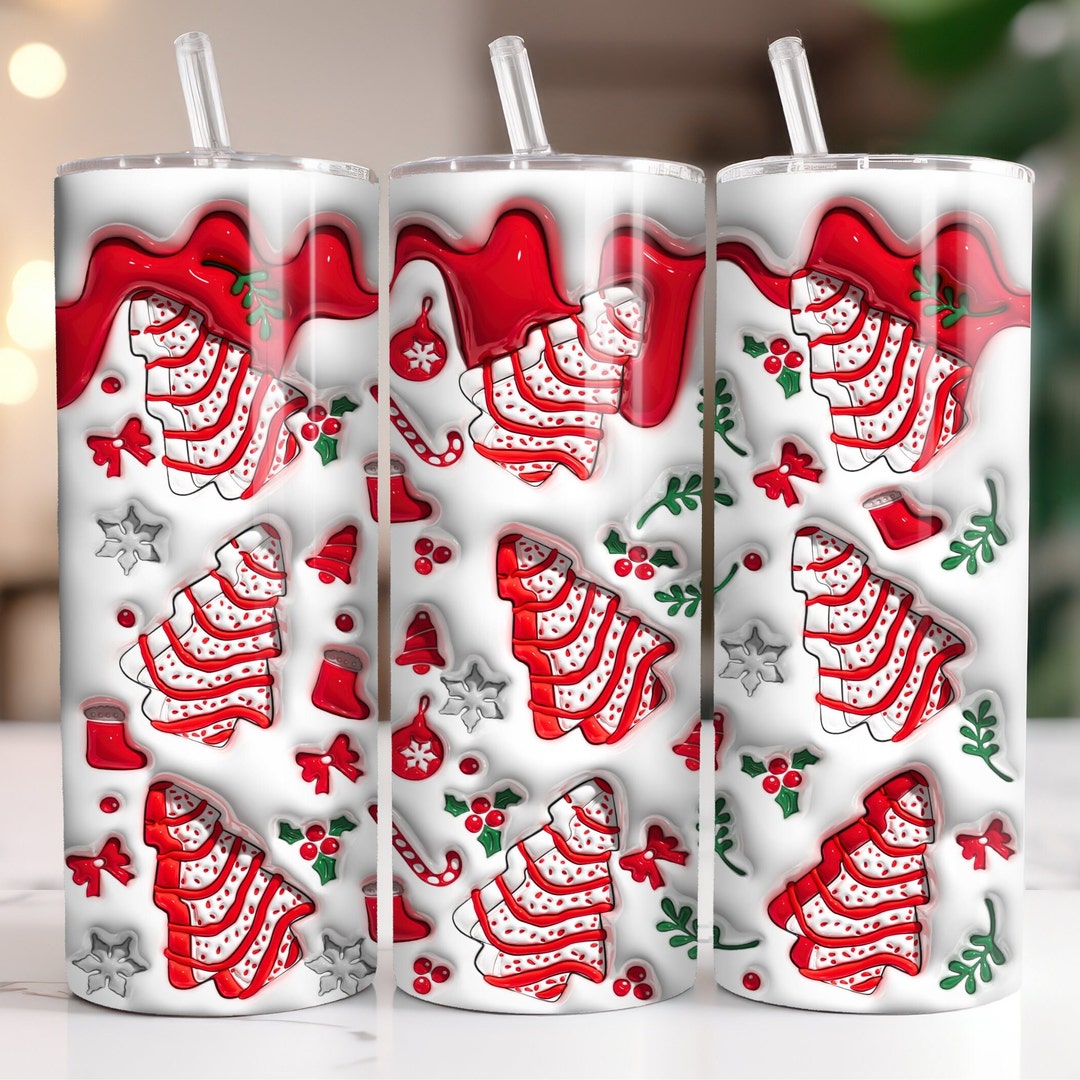 3D Christmas Tree Cakes Inflated Tumbler Wrap, Christmas Puff Tumbler ...