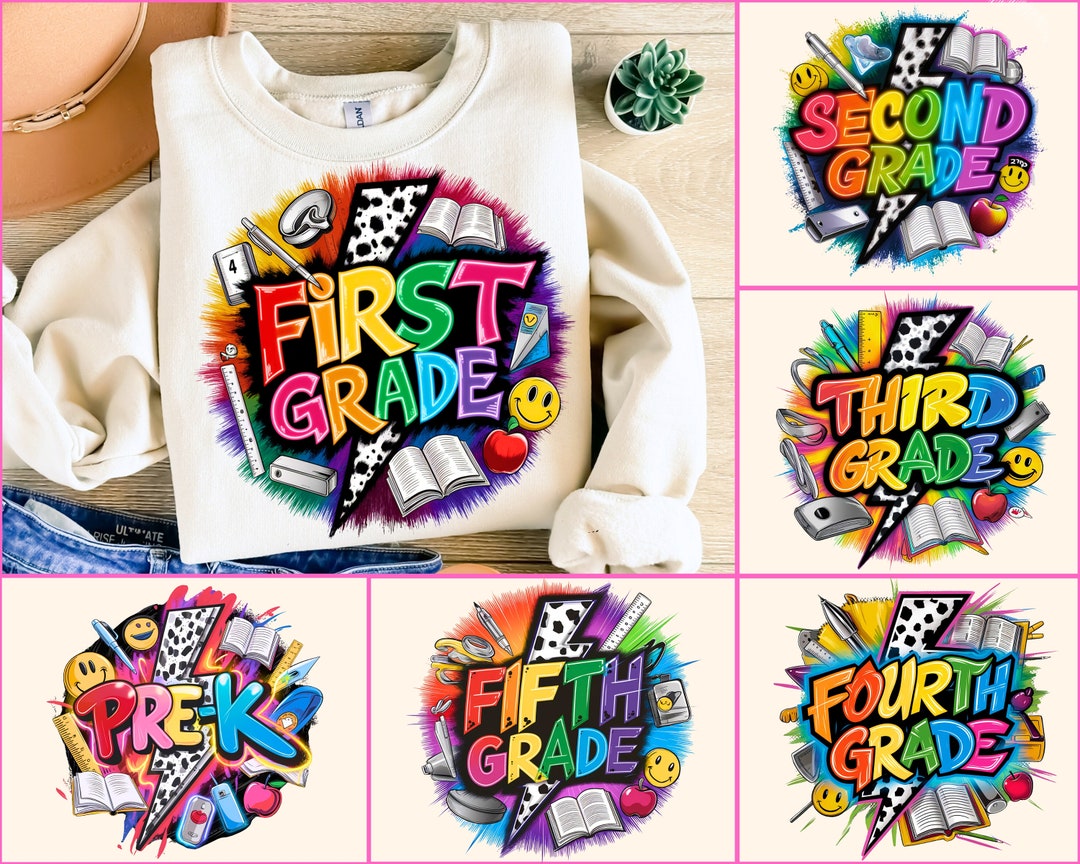 Retro Back to School Grade Level PNG Bundle (digital Download) - Etsy