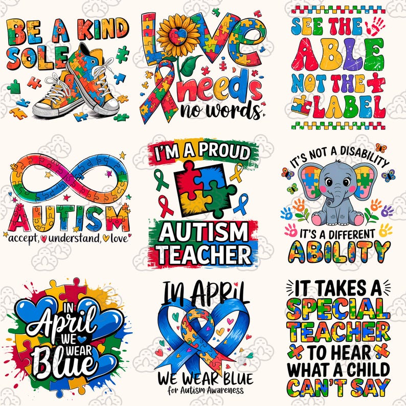 Autism Awareness PNG Bundle, Puzzle Ribbon Designs (digital Download ...