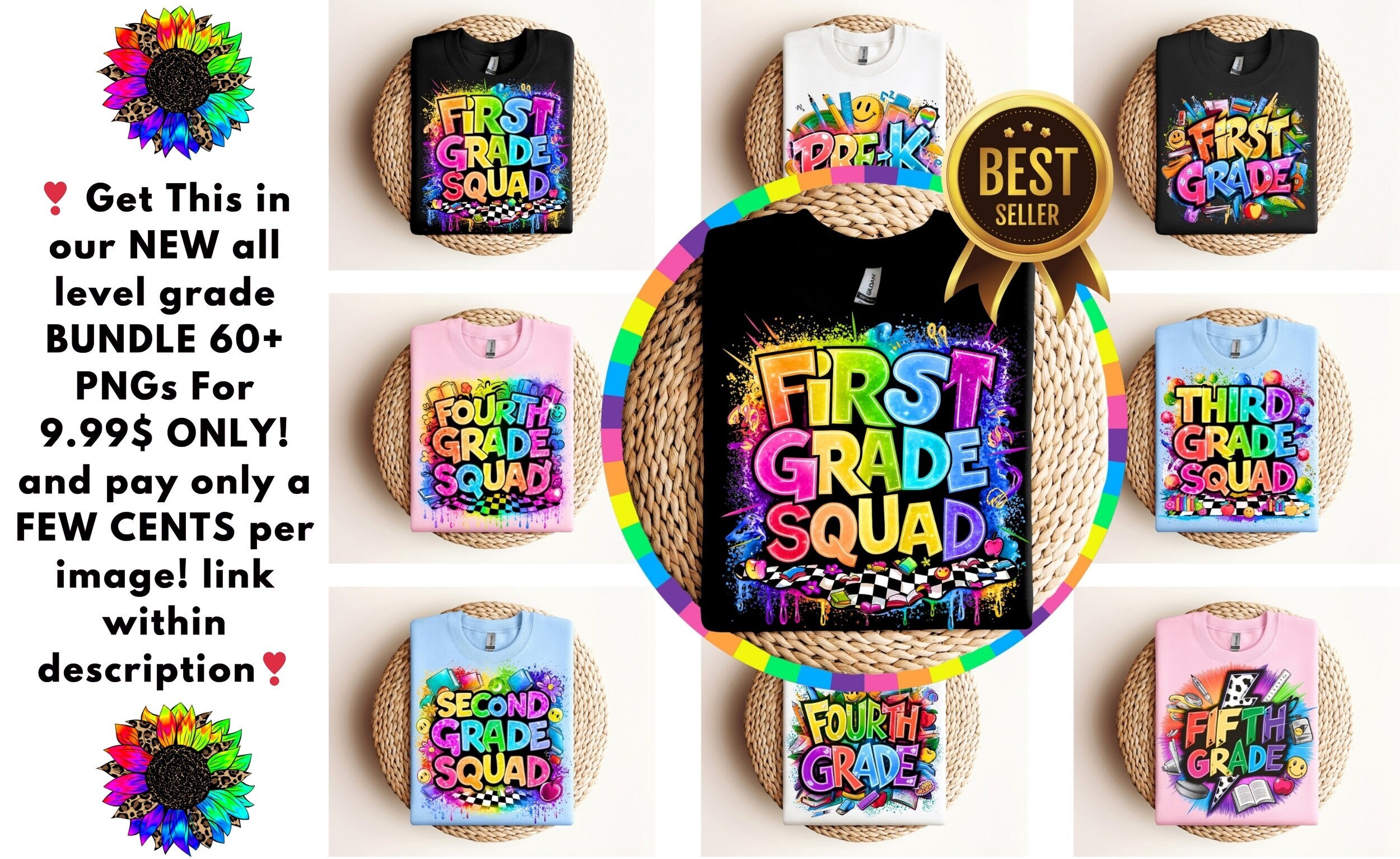 Retro Back to School Grade Level PNG Bundle (digital Download) - Etsy