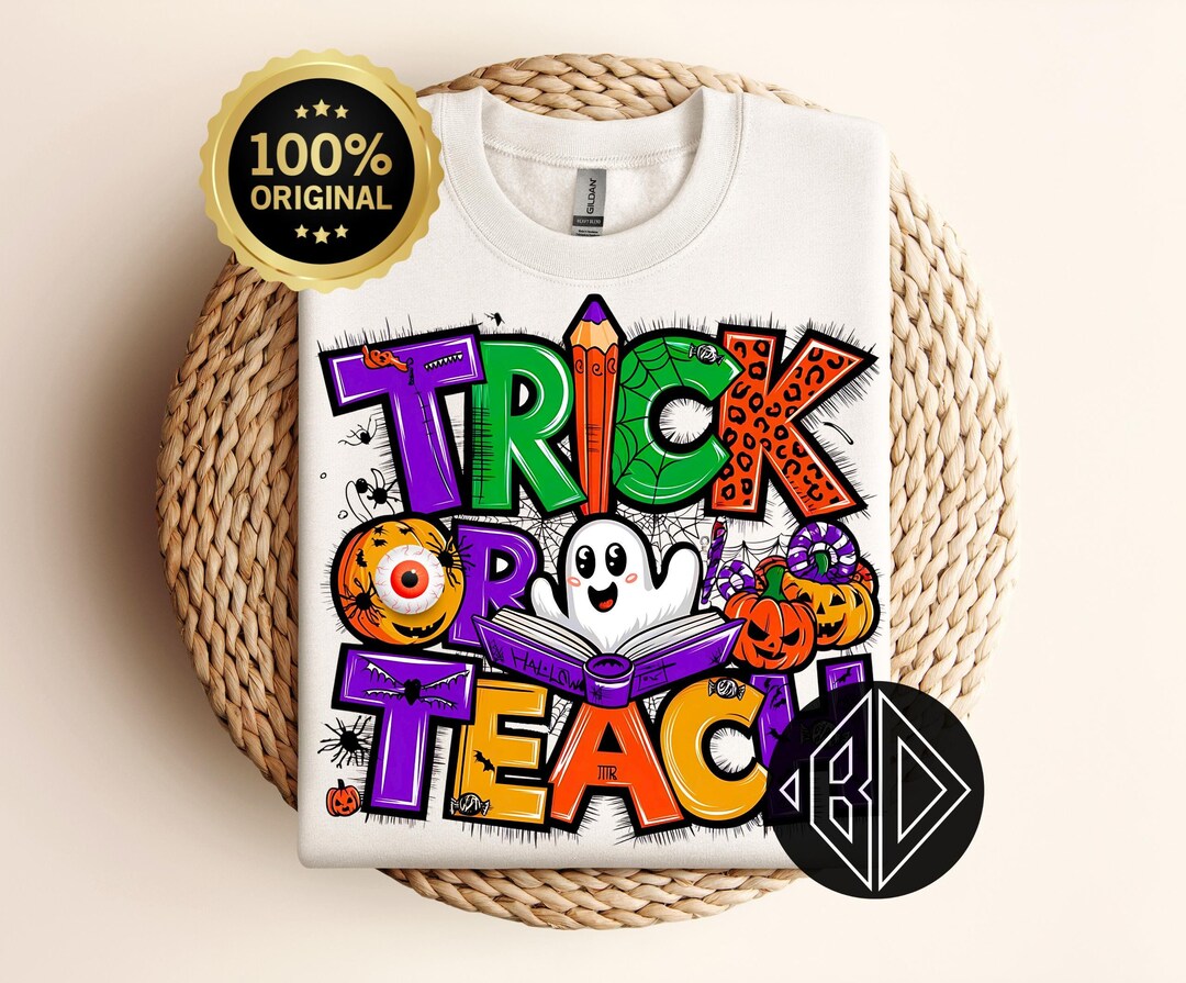 Trick or Teach Halloween Teacher PNG, Retro Ghost Sublimation (digital ...