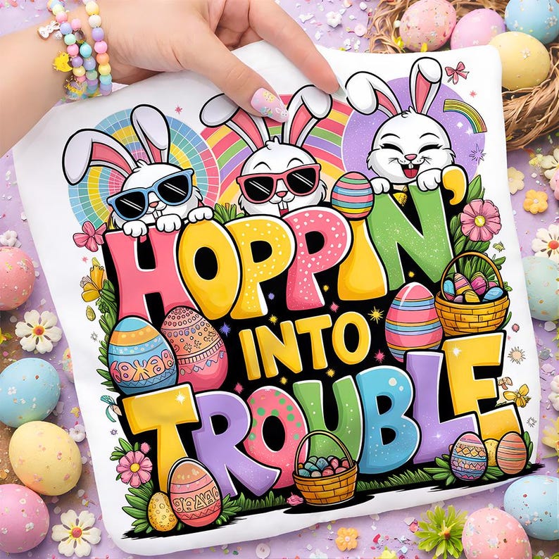 Hoppin' Into Trouble Easter PNG, Retro Bunny Design (digital Download ...
