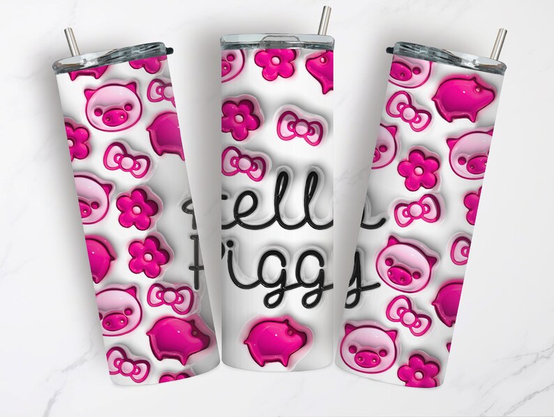 3D Inflated Hello Piggy Happy Valentine's Day Tumbler Wrap, 3D Cute Pig ...
