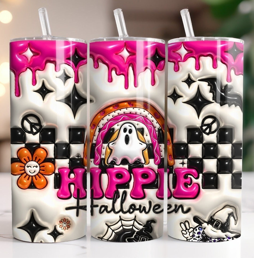 Hippie Halloween 3D Inflated Puff Tumbler Design PNG, Tumbler Wrap 20oz ...