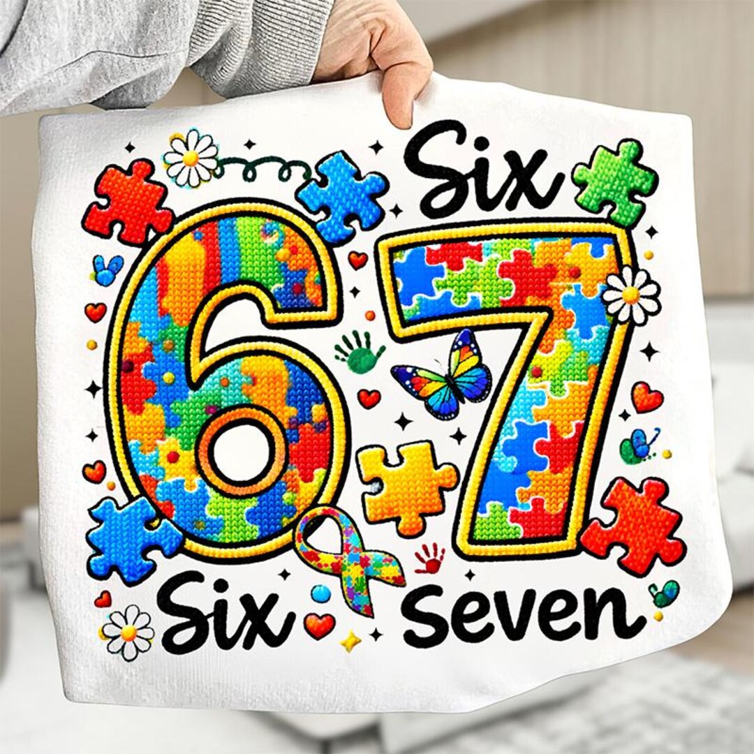 Autism Awareness Numbers 6 7 PNG Latch Hook Yarn Style Puzzle Design ...
