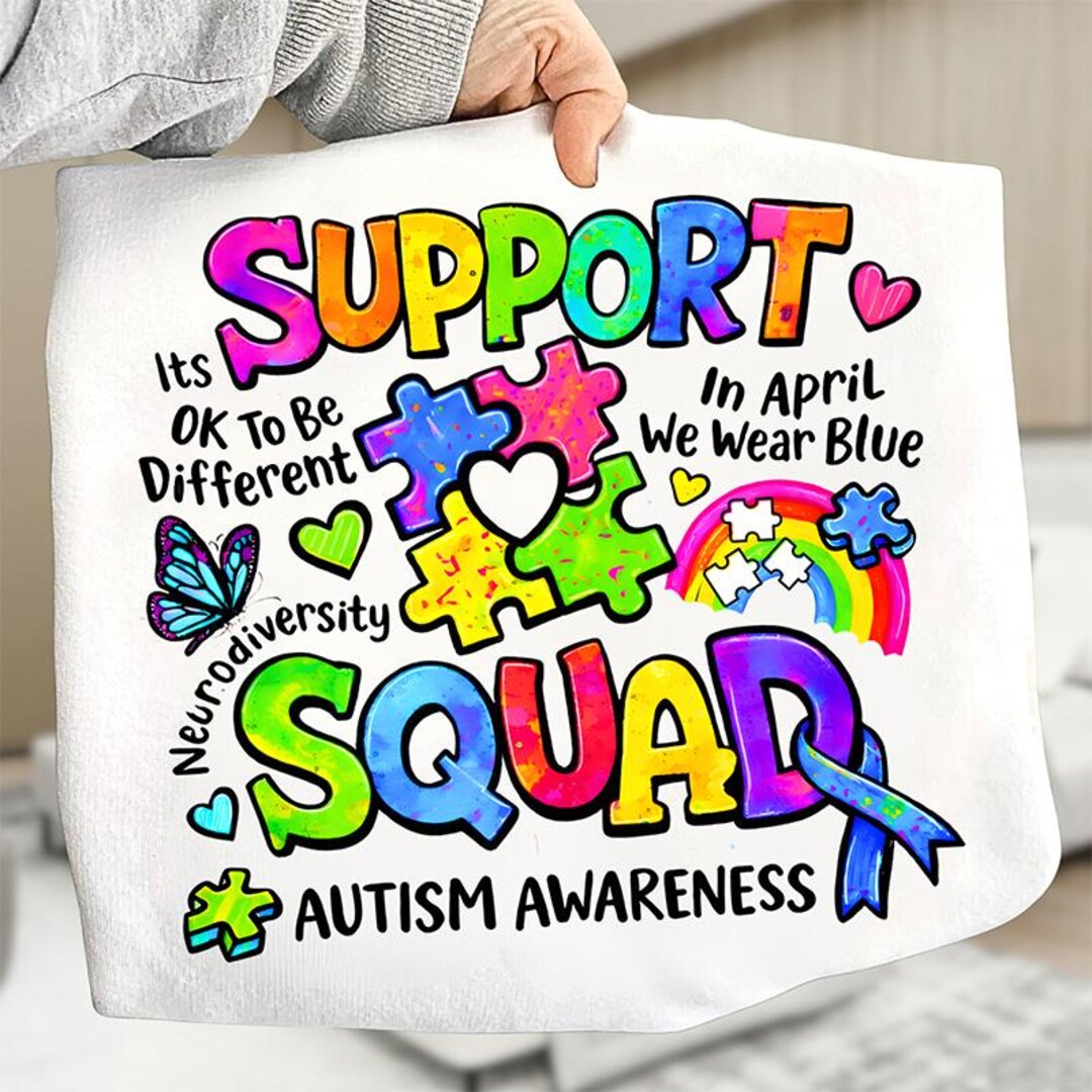 Support Squad Autism Awareness PNG Electric Neon Hand Drawn Doodle ...