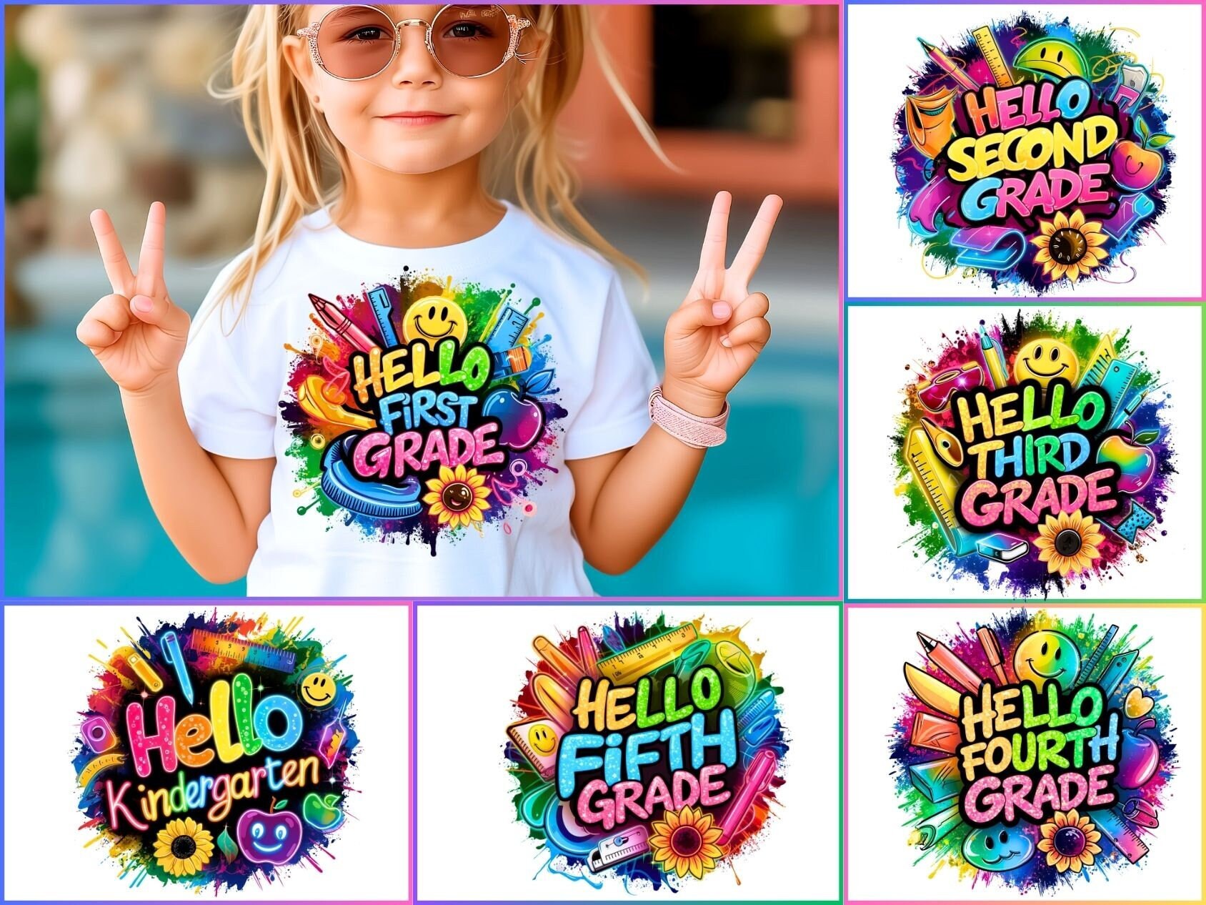 Retro Back to School Grade Level PNG Bundle (digital Download) - Etsy