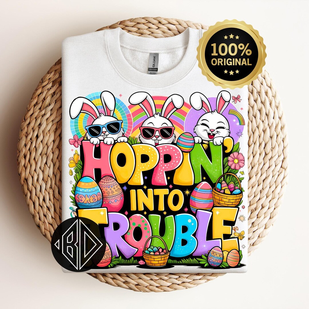 Hoppin Into Trouble Easter Png, Vibrant Easter Day Png, Funny Easter ...