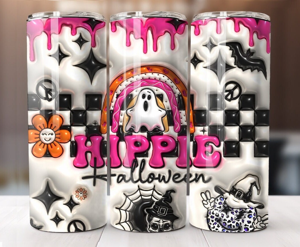 Hippie Halloween 3D Inflated Puff Tumbler Design PNG, Tumbler Wrap 20oz ...