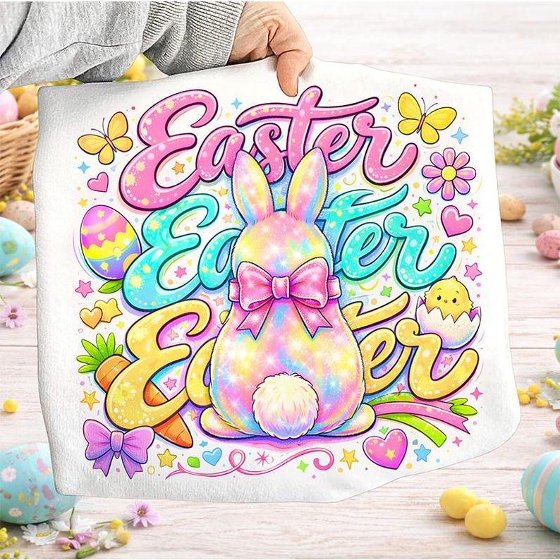 Easter Bunny PNG Hand Painted Pastel Cursive Typography Spring Clipart ...