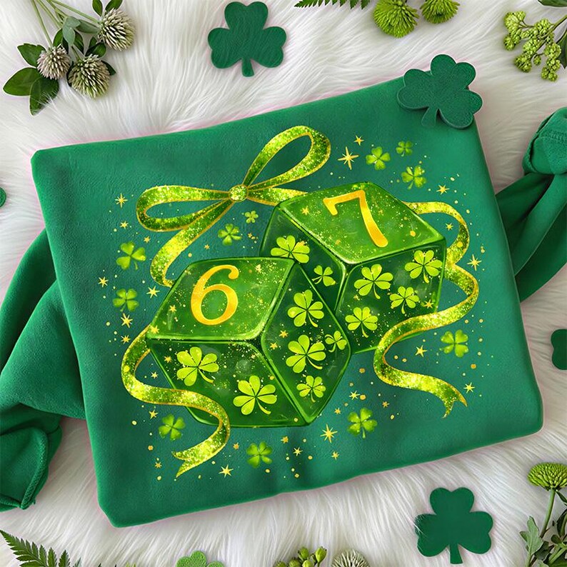 Lucky 6 & 7 Shamrock Dice PNG – Hand-painted St. Patrick’s Day ...