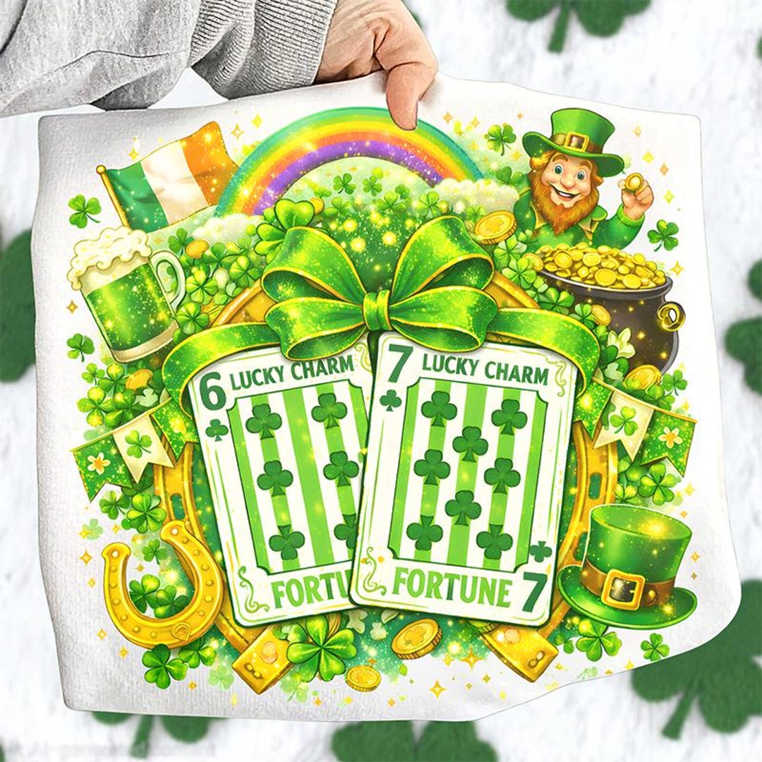 Lucky Charm 6 & 7 Shamrock Cards PNG – Hand-painted St. Patrick’s Day ...