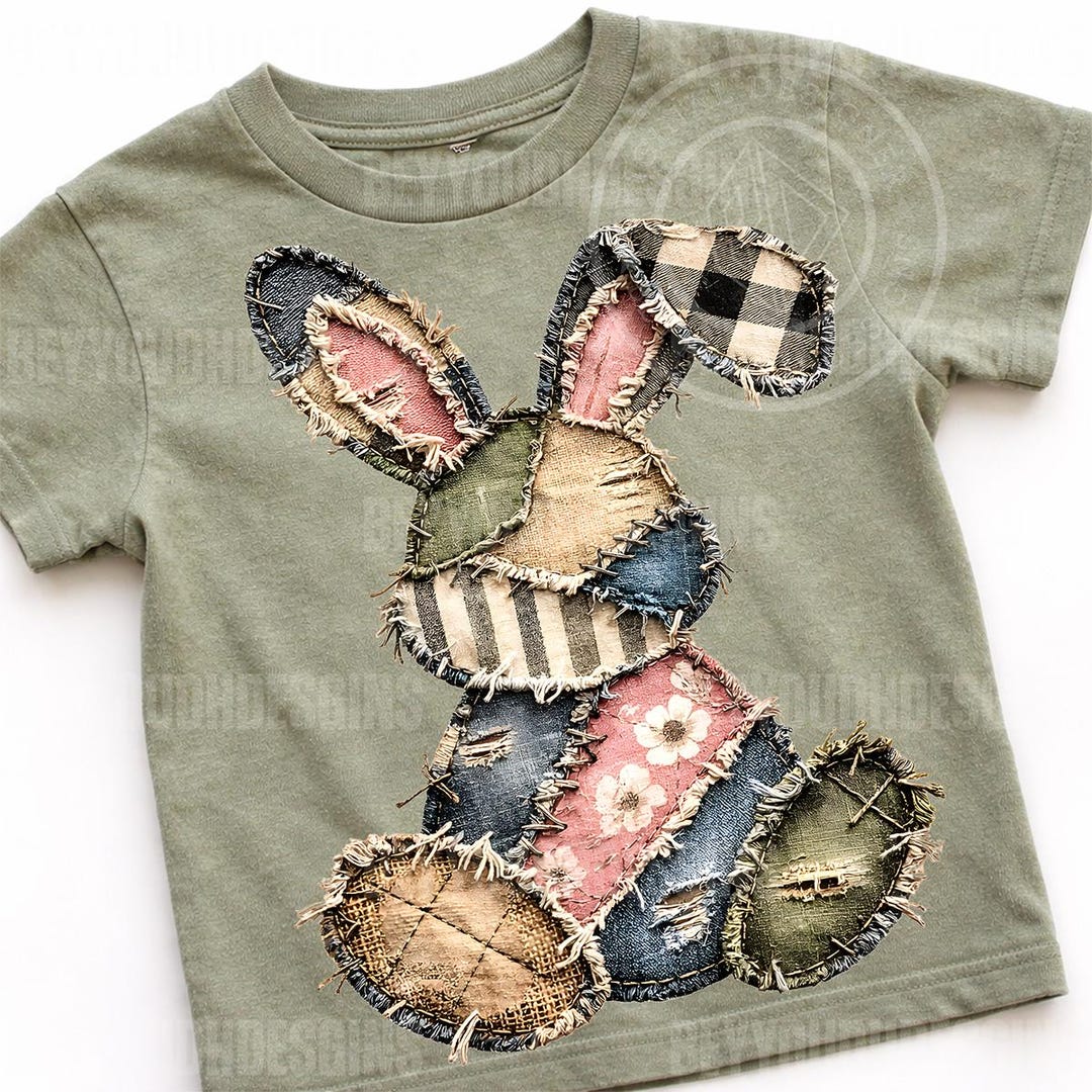Patchwork Easter Bunny PNG, Frayed Stitch Camouflage Rabbit, Rustic ...