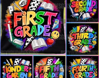 Retro Back to School Grade Level PNG Bundle (digital Download) - Etsy