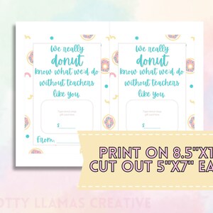 PRINTABLE TEACHER APPRECIATION Gift Card Holder for Donut Shop Gift ...