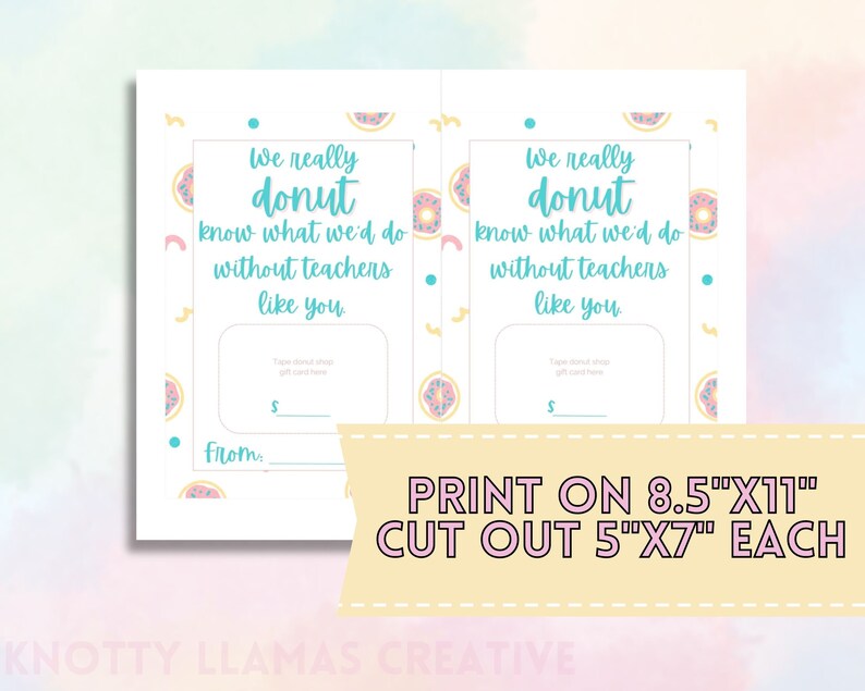 PRINTABLE TEACHER APPRECIATION Gift Card Holder for Donut Shop Gift ...