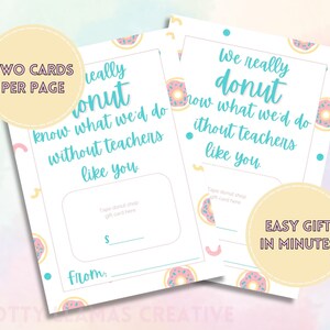 PRINTABLE TEACHER APPRECIATION Gift Card Holder for Donut Shop Gift ...