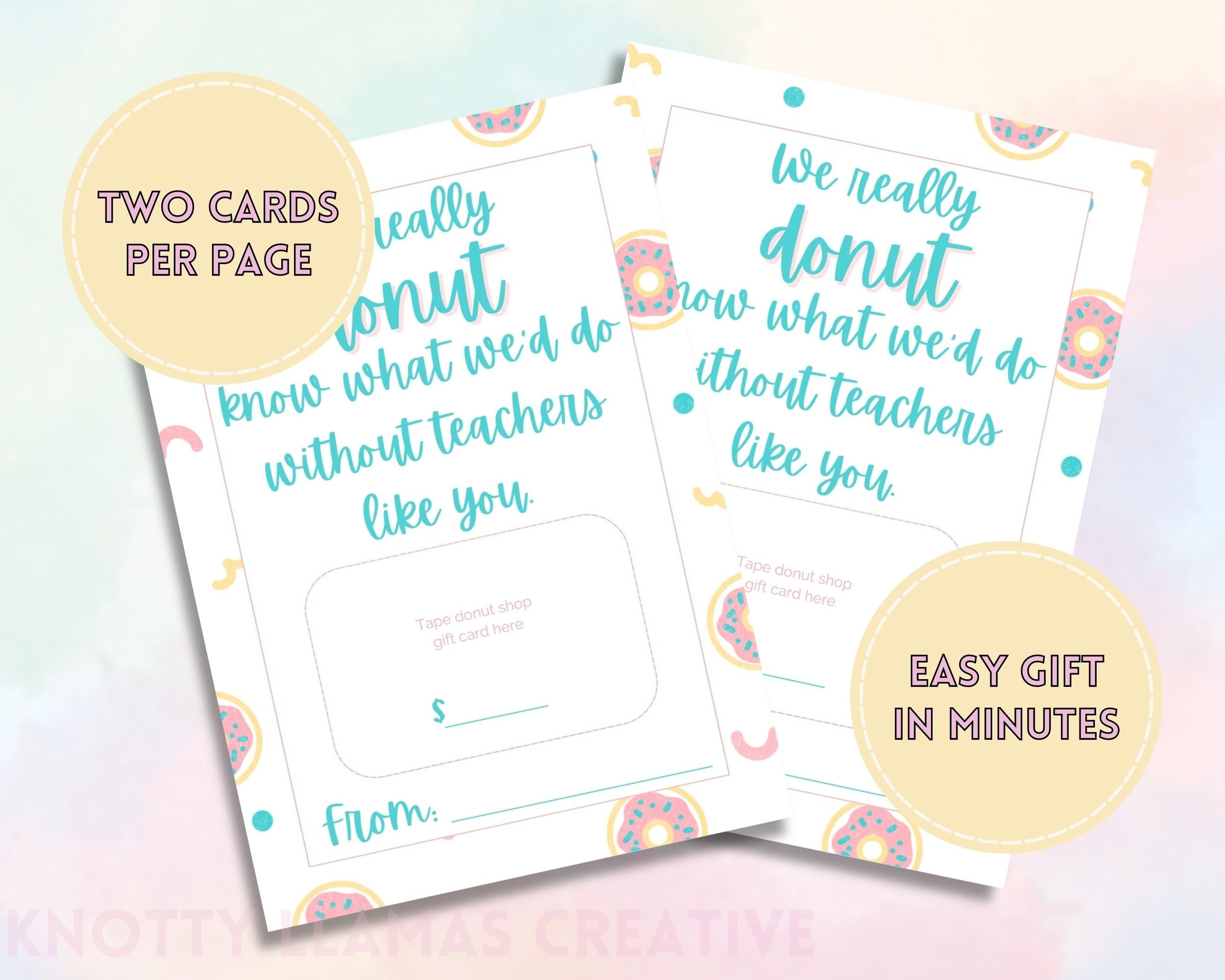 PRINTABLE TEACHER APPRECIATION Gift Card Holder for Donut Shop Gift ...