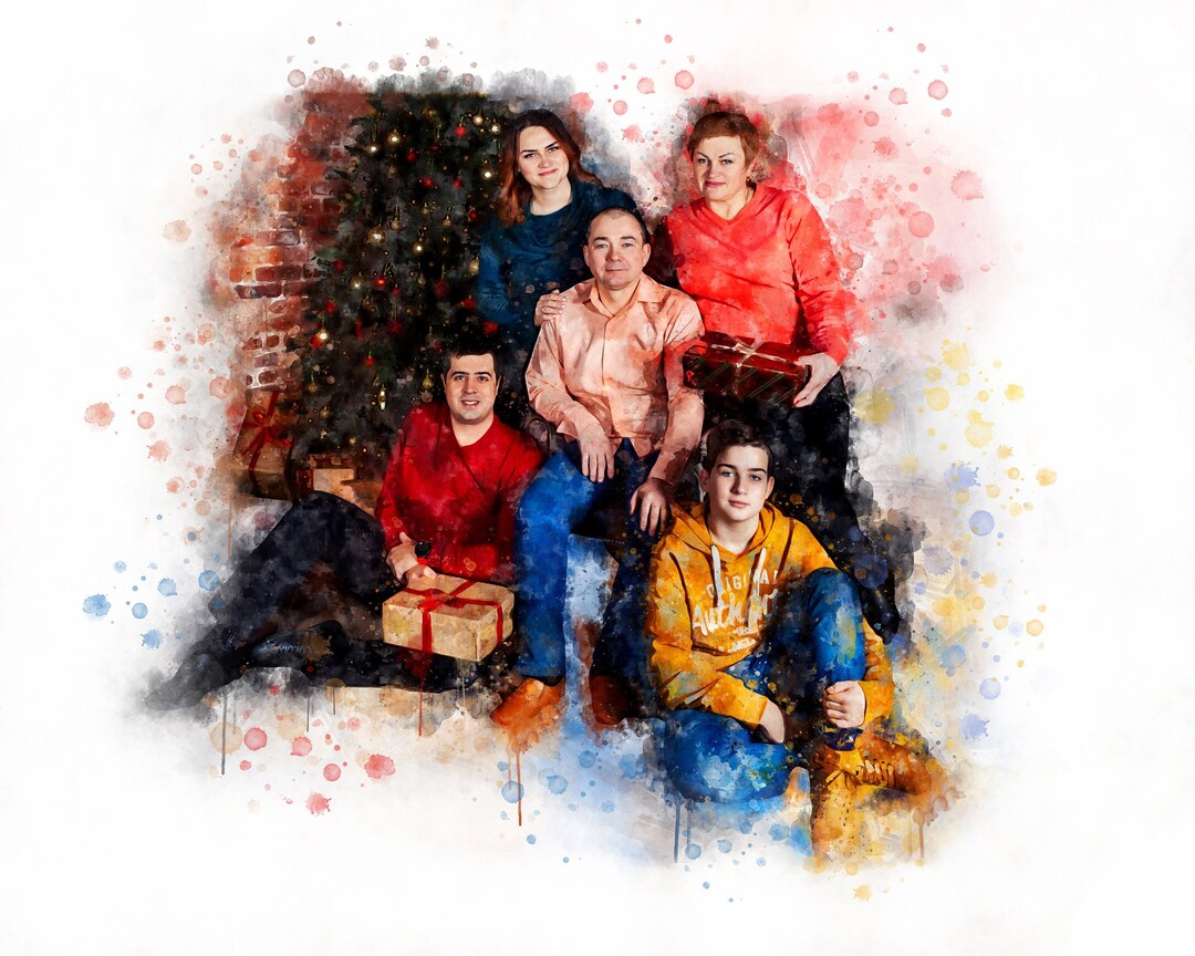 Watercolor Family Portrait From Merging Multiple Photos, Anniversary ...