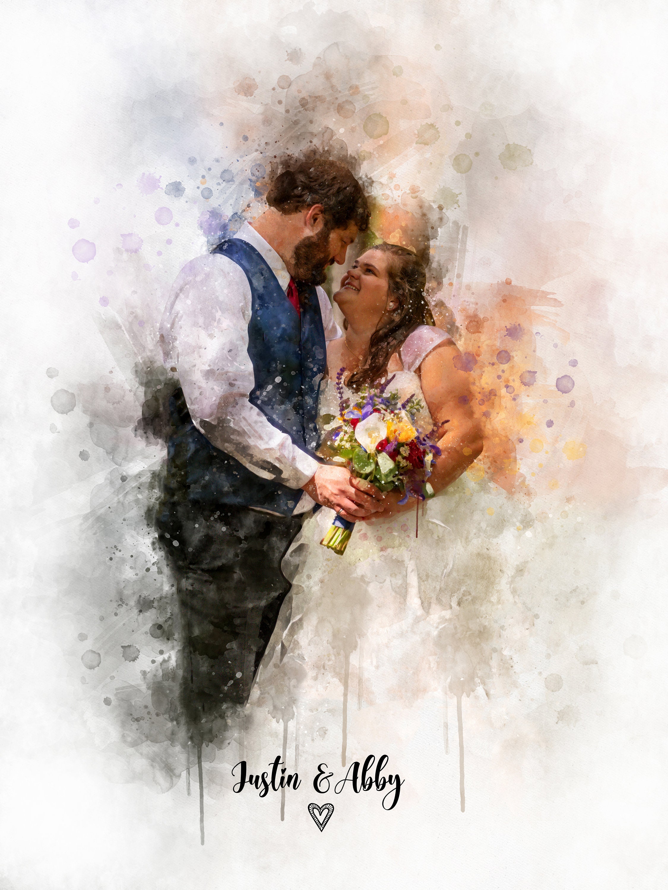 Wedding Anniversary Watercolor Portrait,watercolor Wedding Decor ...