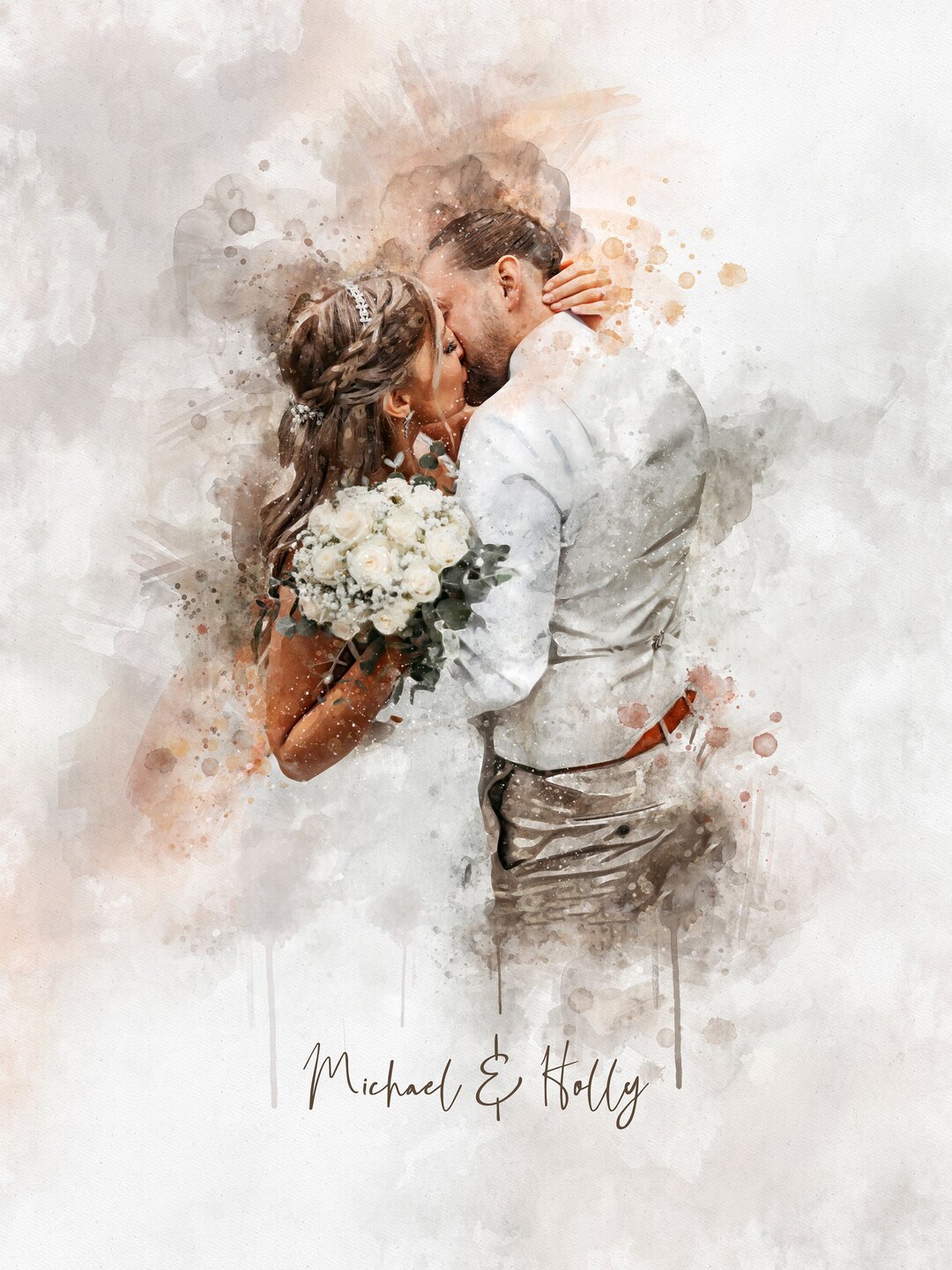 Wedding Anniversary Watercolor Portrait,watercolor Wedding Decor ...
