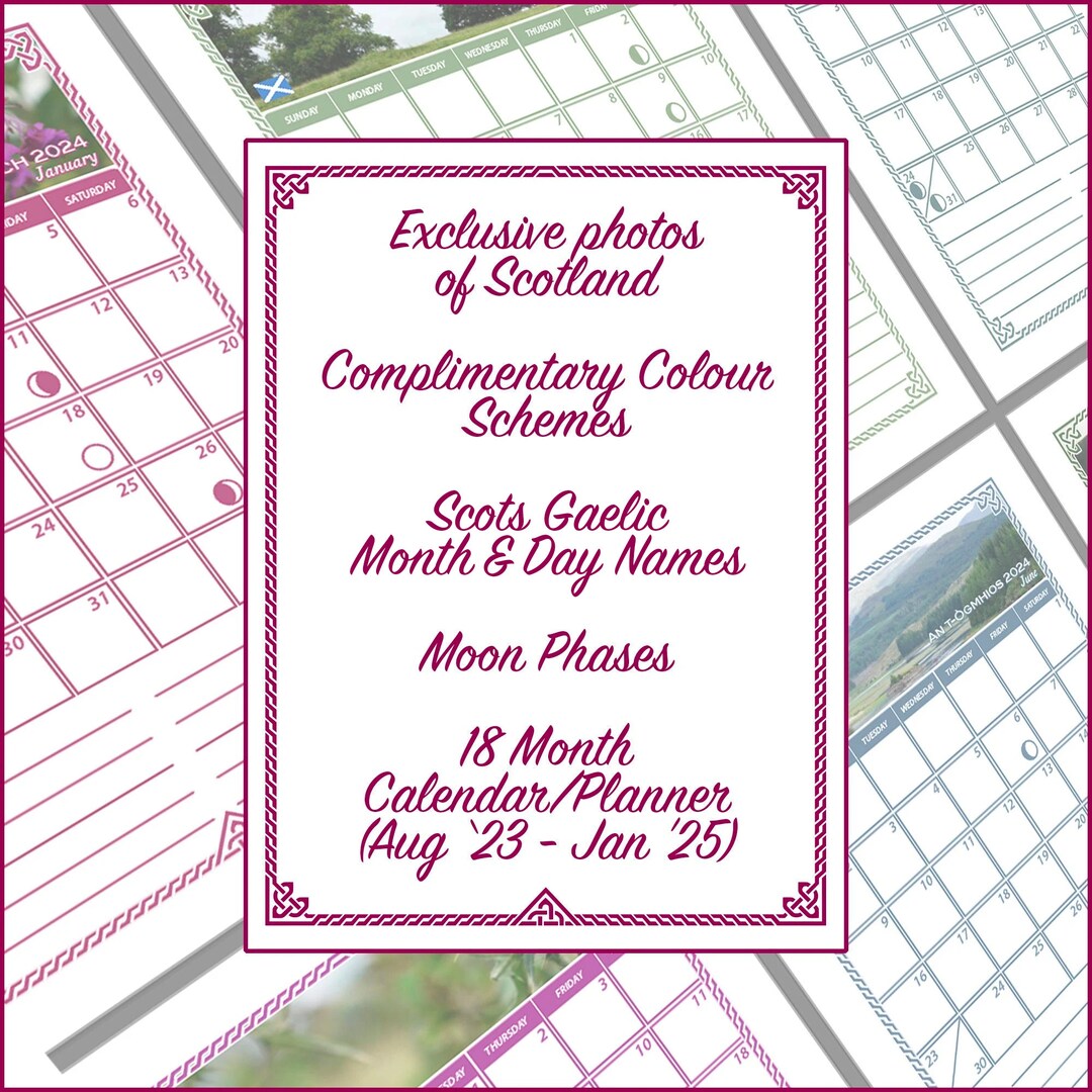 Updated 18-month Scottish Celtic Calendar/planner, Aug '23 Jan '25 ...