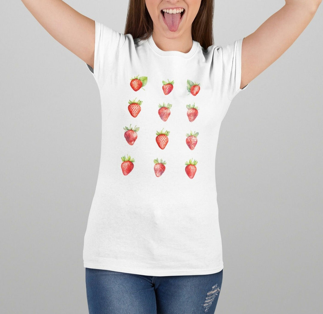 Strawberry Watercolor Strawberry Garden Shirt for Lovers of Strawberries T-shirt of Cottagecore ...