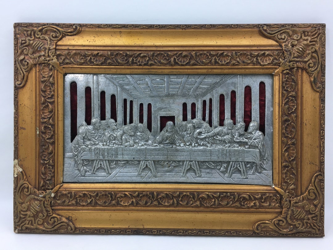 Antique Religious Wall Frame 'the Last Supper' Golden Gilt Wood Frame ...