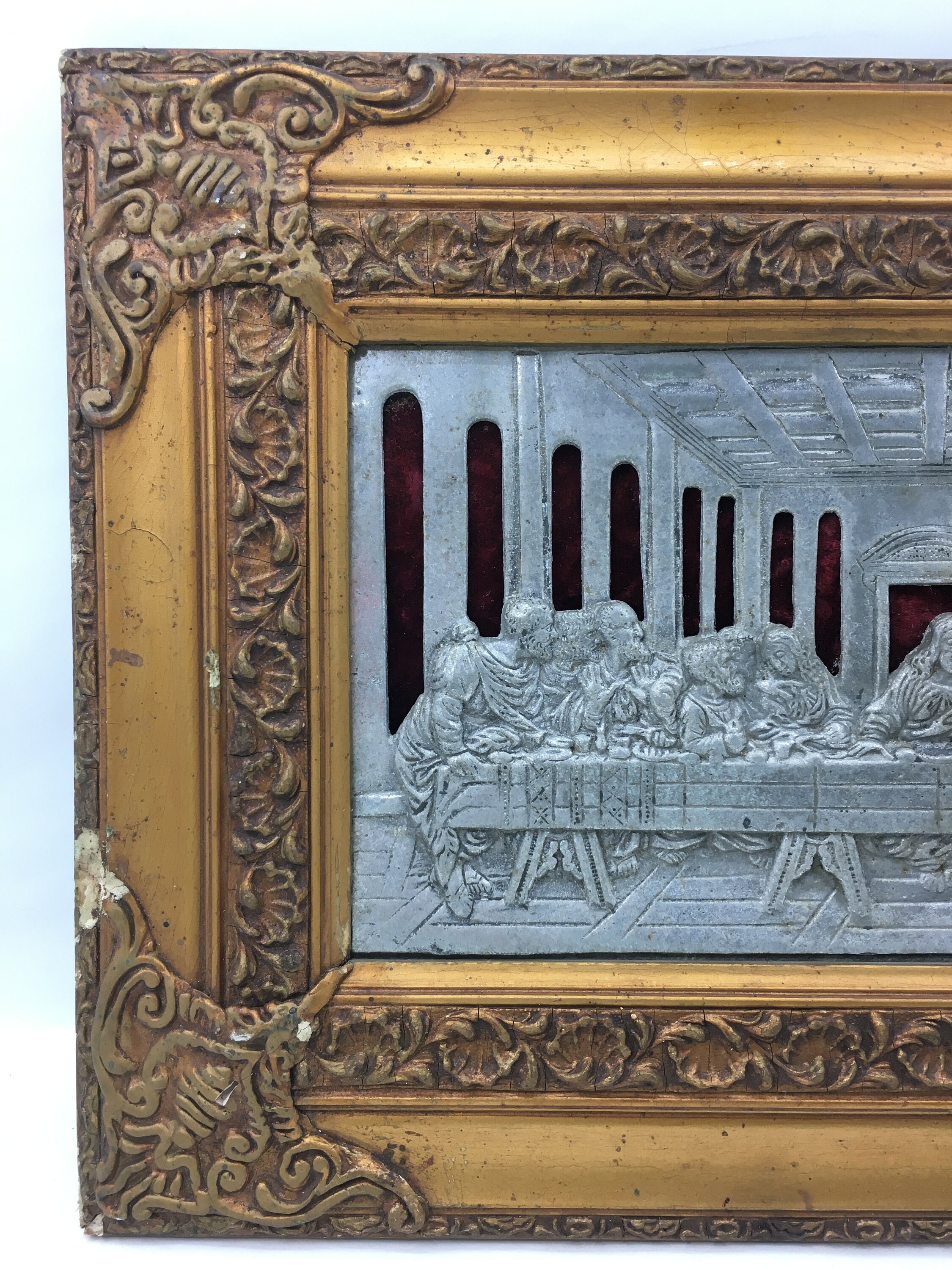 Antique Religious Wall Frame 'the Last Supper' Golden Gilt Wood Frame ...