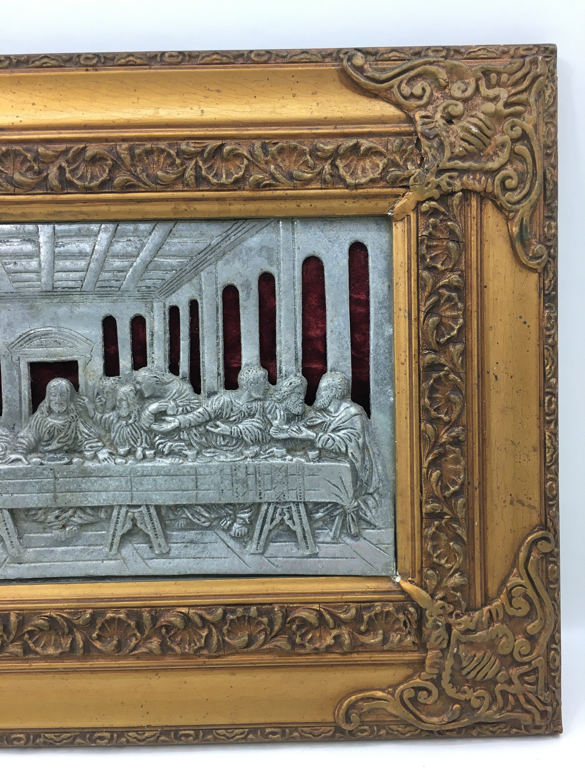 Antique Religious Wall Frame 'the Last Supper' Golden Gilt Wood Frame ...