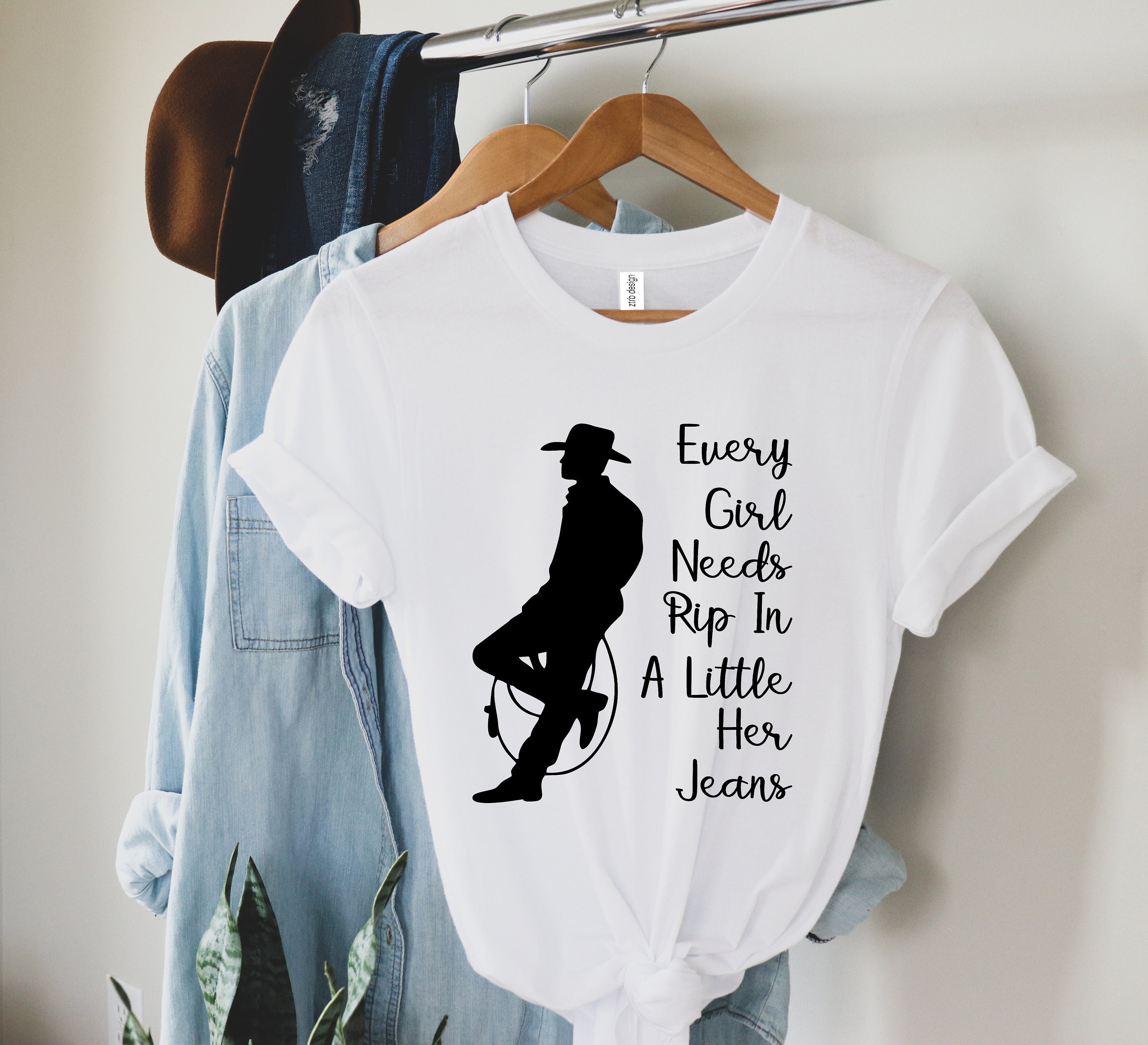 Every Girl Needs A Little Rip in Her Jeans Shirt,rip Tee, Cowboy Shirt ...