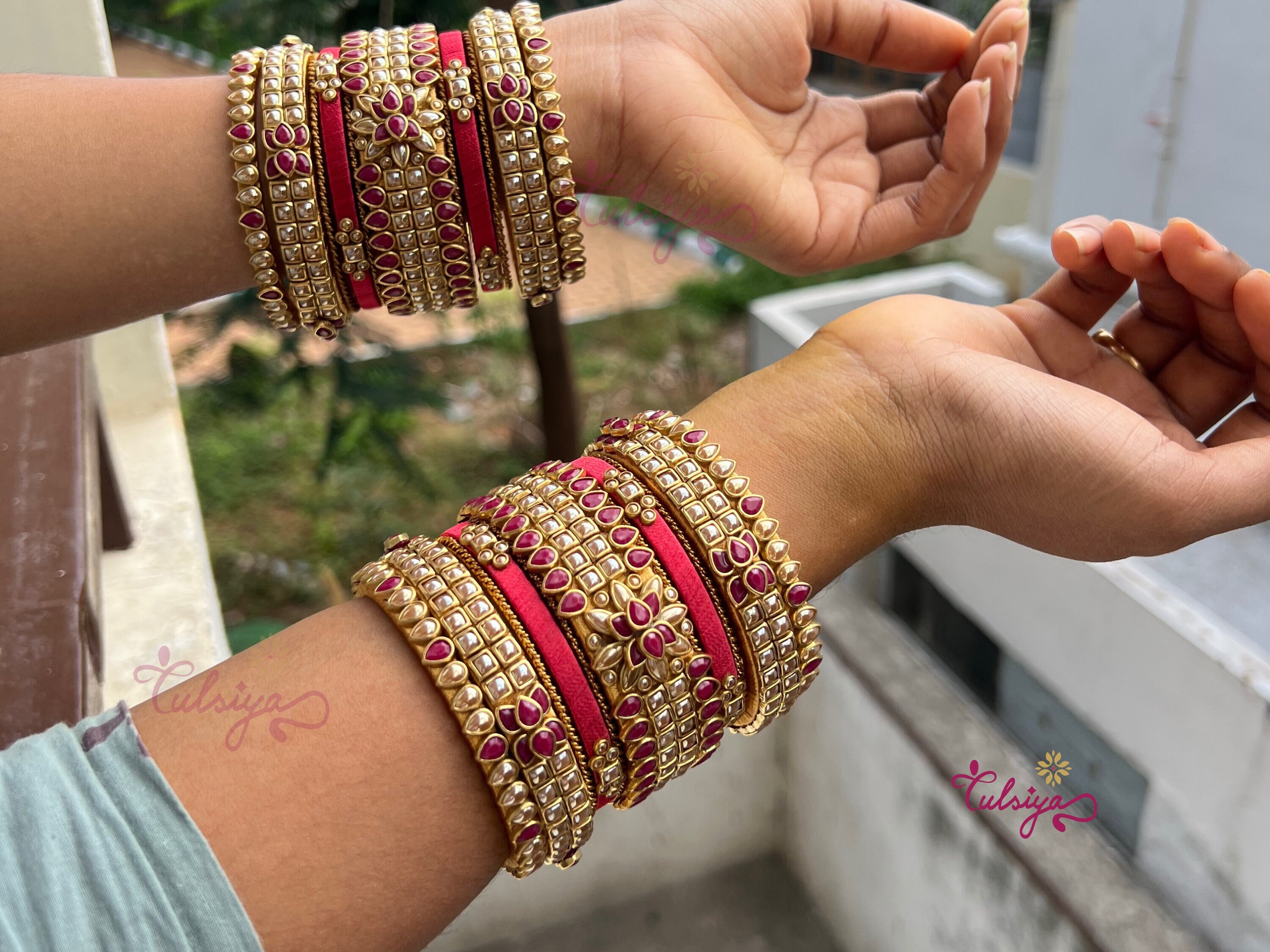 Bangle Set bridal Bangle Set Hand Made Silk Thread Kundan Bangles Klin Kaara Wedding Bangle Set ...