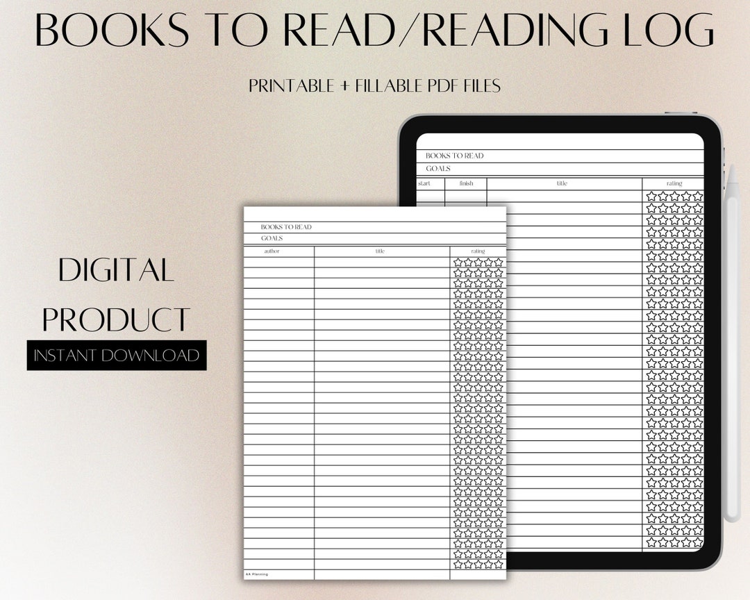 Reading Log, Books to Read List, Printable and Fillable PDF, Books Read ...