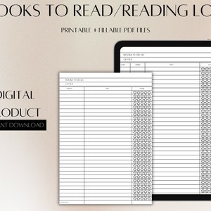 Reading Log, Books to Read List, Printable and Fillable PDF, Books Read ...