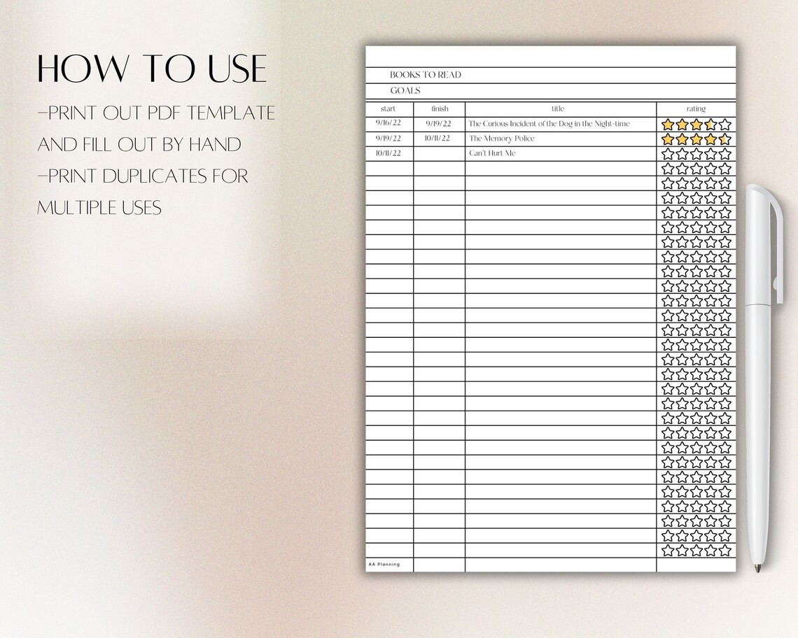 Reading Log, Books to Read List, Printable and Fillable PDF, Books Read ...
